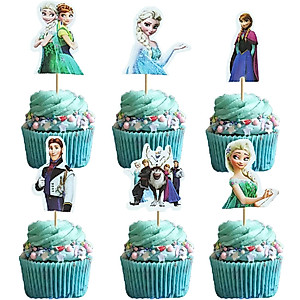 24pcs Froze Princess Cupcake toppers Froze Birthday Party Supplies Cake Decorations, Ice Princess Theme Birthday Party Topper for Children