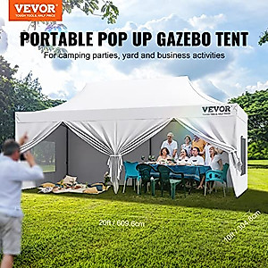 VEVOR 10x20 FT Pop up Canopy with Removable Sidewalls, Instant Canopies Portable Gazebo & Wheeled Bag, UV Resistant Waterproof, Enclosed Canopy Tent for Outdoor Events, Patio, Backyard, Party, Parking
