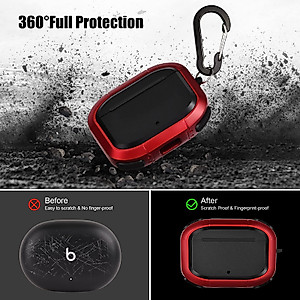 Upgraded Case for New Beats Studio Buds 2021, Filoto Rugged Beats Studio Buds Hard Shell Protective Case Cover Earbuds Headphone Accessories with Keychain for Men Women (Black/Red)