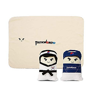TAE-S] Taekwondo Inspired Super Cozy Fleece That Can Transform Into a Doll - Thoughtful Gift Idea for Martial Arts and Taekwondo Students and Teachers (White Uniform Boy)