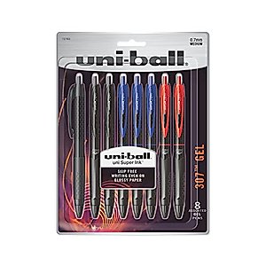 uni-ball 307 Retractable Gel Pens, Medium Point (0.7mm), Assorted Colors, 8 Count
