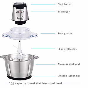 LINKChef Food Chopper Electric, 5 Cup Mini Food Processor Stainless Steel, Small Meat Grinder with 4 Bi-Level Blades, Kitchen Cutter for Vegetable, Onion, Garlic, Meat, Nuts