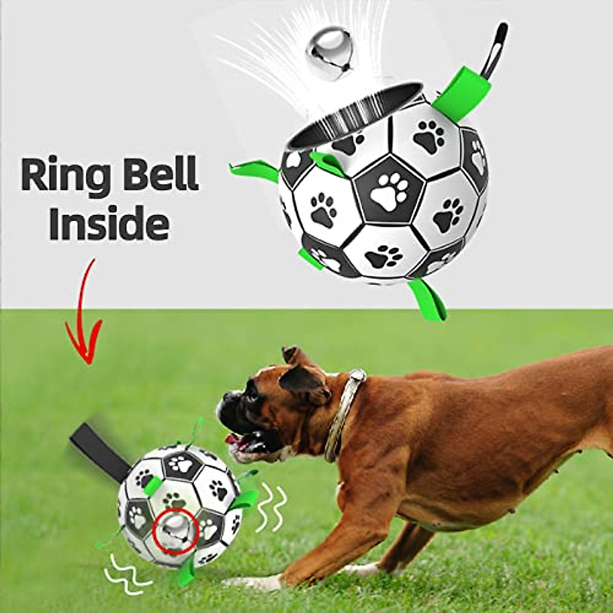 QDAN Dog Soccer Balls Toy with Bell Inside, Outdoor Interactive Dog Toys for Tug of War, Puppy Birthday Gifts, Dog Water Toy, Durable Ropes Squeaky Soccer Dog Ball for Small and Medium Dogs （6 INCH）