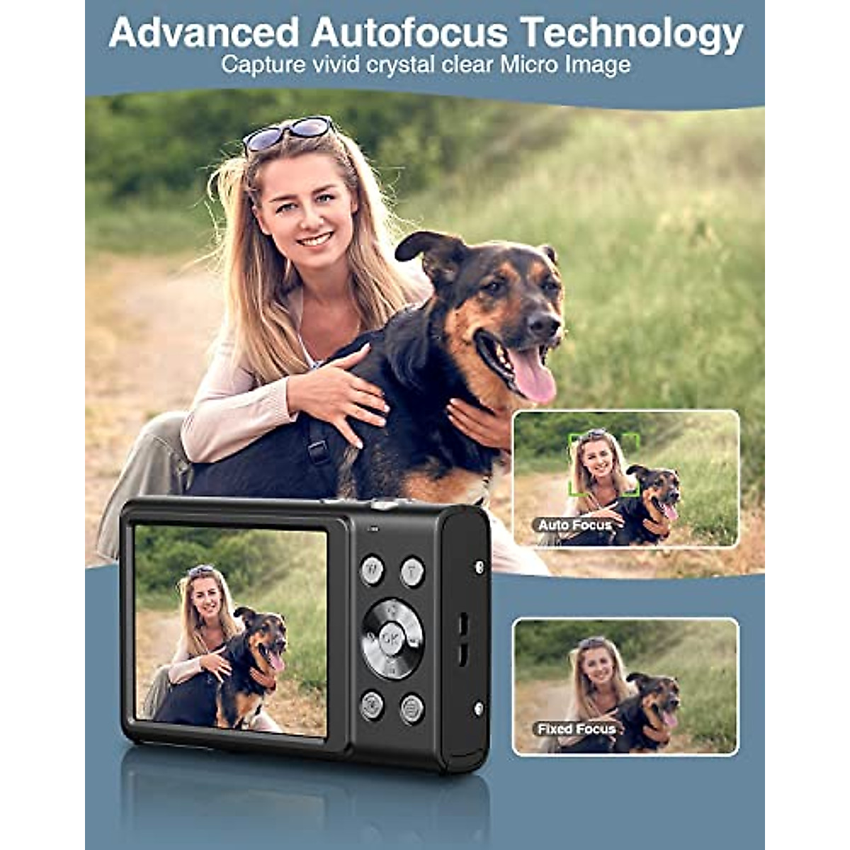 Aitatty Digital Camera, Photo Camera 44MP 2.7K Vlogging Camera with 32GB Card, Auto Focus 2.4 Point and Shoot Camera with16X Digital Zoom, Compact Mini Camera for Teens Students Boys Girls Seniors