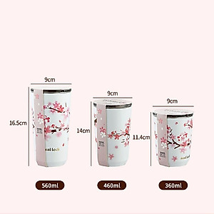 BYBYCD Thermos Cup Vacuum Flask Coffee Tumbler Stainless Steel with lid Double Layer Leak-Proof Cherry Blossom Insulated Water Bottle(560ml)
