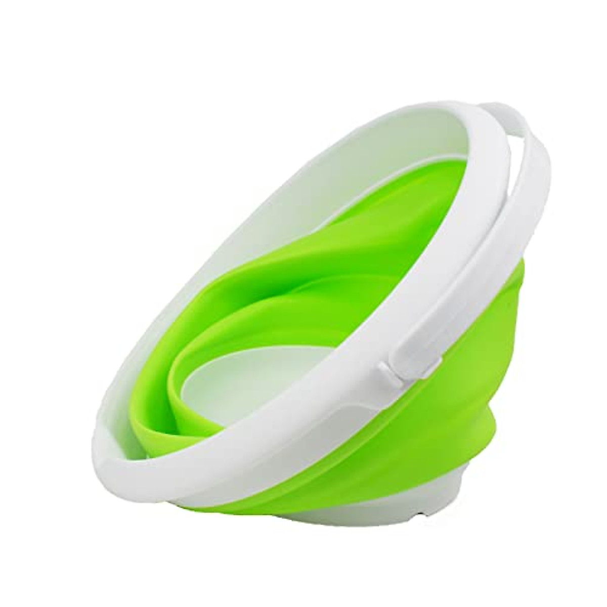 SAMMART Collapsible Plastic Bucket - Foldable Tub - Portable Fishing Water Pail - Space Saving Outdoor Waterpot (White/Grass Green, 8.5L Round)
