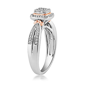 Jewelili Rose Gold Over Sterling Silver 1/3 Cttw Natural White Round Cut Diamond Engagement Ring, Size 7