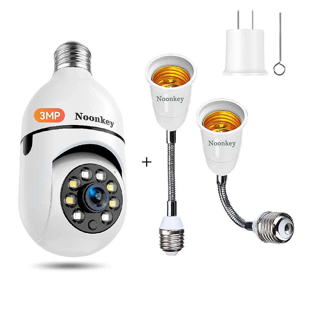 Noonkey 2K Home Security Camera & 7.5 Inch Socket Extender