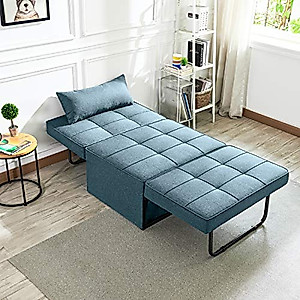 Vonanda Sofa Bed, Convertible Chair 4 in 1 Multi-Function Folding Ottoman Modern Breathable Linen Guest Bed with Adjustable Sleeper for Small Room Apartment,Denim Blue