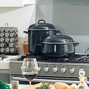 Granite Ware 15 Qt Heavy Gauge Stock Pot with Lid. (Speckled Black) Enamelware. Stainless Steel. Suitable for cooktops, oven to table. Dishwasher Safe.
