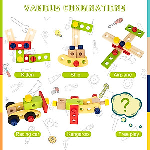 Rundad Wooden Kids Tool Set – 37 PCS Tool Kit Box with Stickers of My First Tools, Montessori Toys for 2 3 4 Year Old Boy Gift, Tool Construction Set for Toddler Ages 3-5