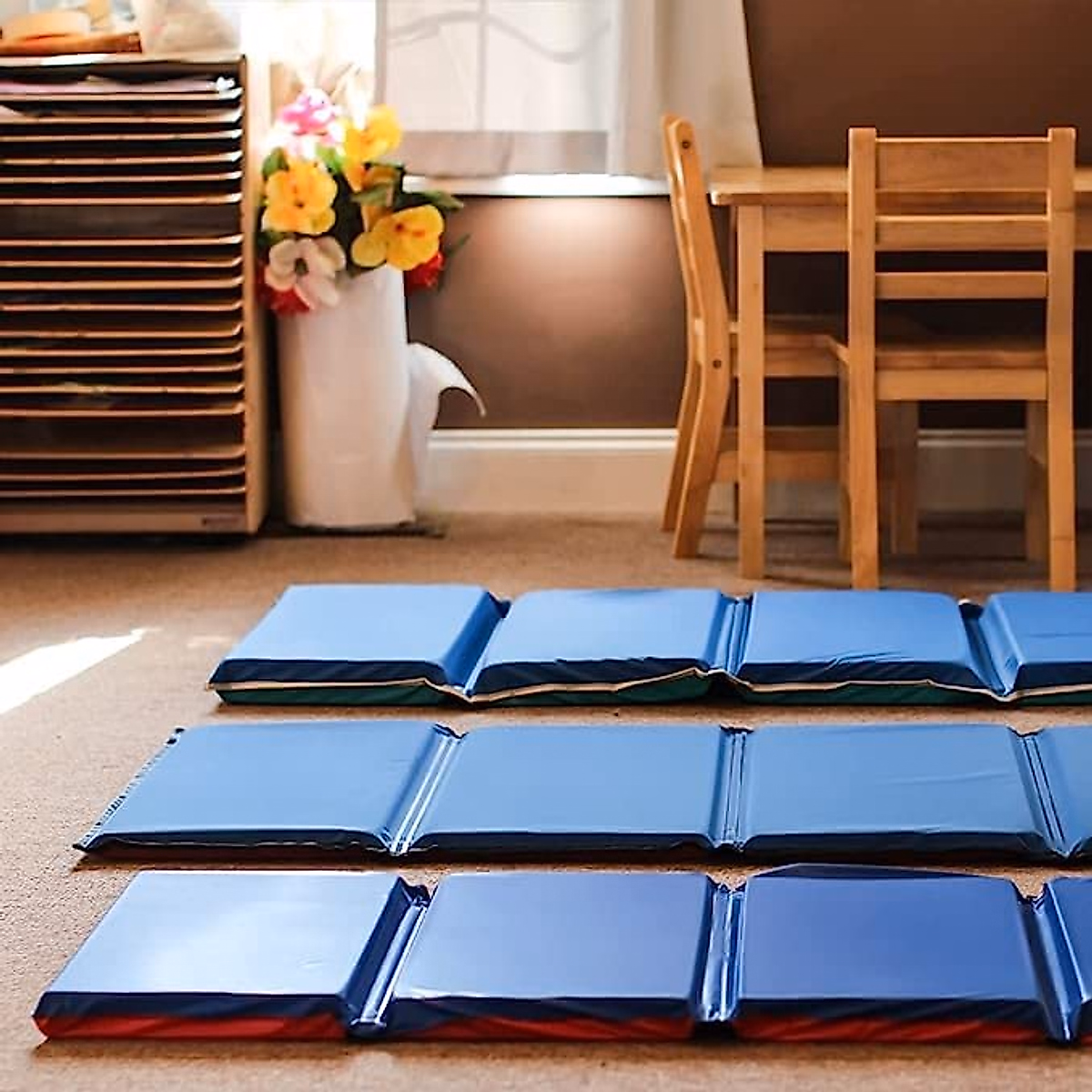 CASE Pack of 12 KinderMat, 1" Thick, 45" x 19" x 1", Red/Blue, 100% Made in USA
