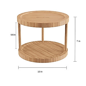 Classic Cuisine Lazy Susan – All-Natural Bamboo Round Two Tier Turntable Kitchen, Pantry and Vanity Organizer and Display with 10 Inch Diameter