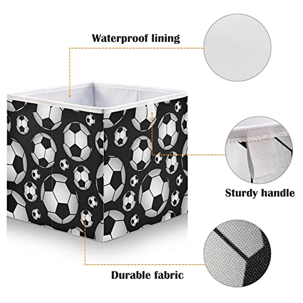 Ollabaky Closet Storage Bin Cute Soccer Balls Fabric Storage Cube Collapsible Waterproof Basket Box Toy Bin Clothes Organizer for Shelves Drawers, S