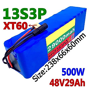 CSTAL 48V 29Ah 13S3P Lithium Ion Electric Bike Battery, with 54.6V 2A Charger, for 350W 500W 750W 1000W Electric Bicycle Scooter Motor