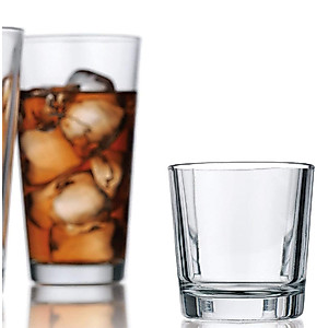 Clear Drinking Glasses Set of 16, Durable Heave Base Glass Cups, 8 Highball Cocktail Glasses, and 8 Rock DOF Whiskey Glasses - Beer Glasses Ideal for Water, Juice, Wine, and Everyday Cocktails