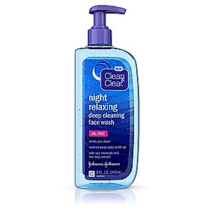 Clean & Clear Night Relaxing Oil-Free Deep Cleaning Face Wash with Deep Sea Minerals & Sea Kelp Extract, For All Skin Types, 8 fl. oz