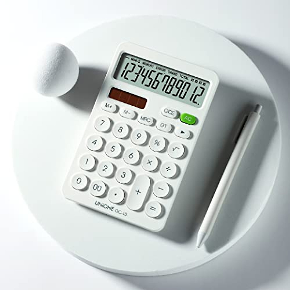 UNIONE White Calculator with a Bright LCD, Dual Power Handheld Desktop. Color. Business, Office, High School (4×6.6in)