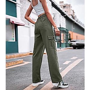 ZMPSIISA Women High Waisted Cargo Pants Wide Leg Casual Pants 6 Pockets Combat Military Trousers(Green,Medium)
