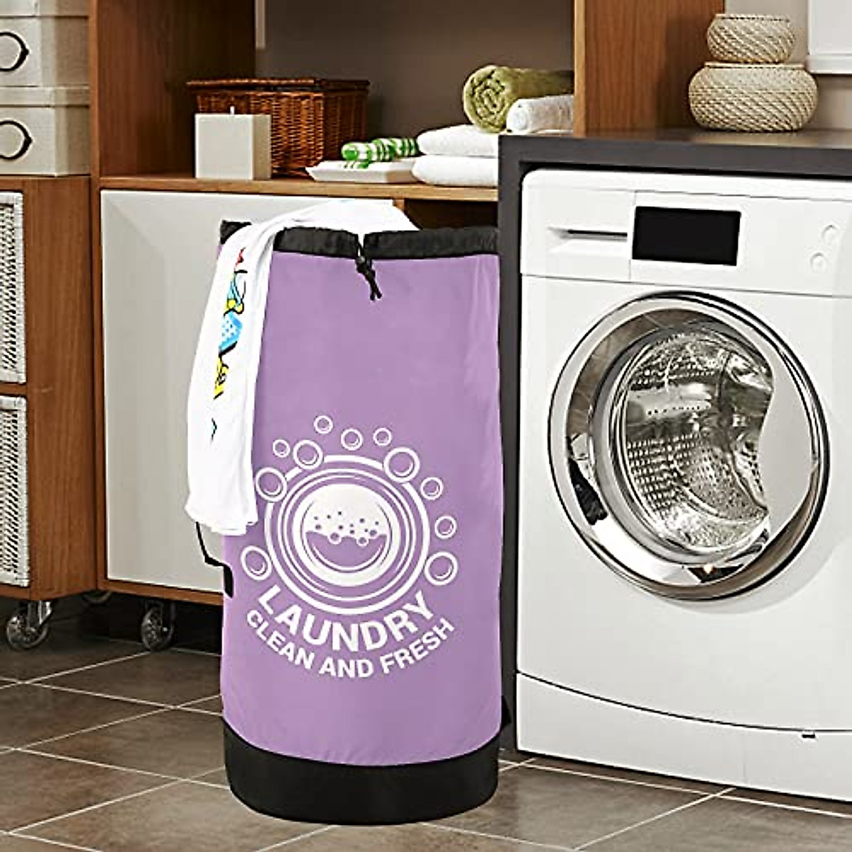 Purple Laundry Backpack Large Heavy Duty Laundry Bag with Shoulder Straps Waterproof Laundry Hamper Drawstring Closure Dirty Clothes Organizer for College Students Traveling Camp