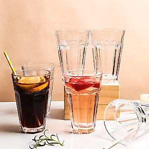 G Pearl Ridge Large Highball Drinking Glasses Set Of 6,13 oz Durable Stackable Iced Beverage For Soda, Juice, Milk, Coke, Beer Spirits Old Fashioned Glasses - Dinner Bar,Water Tumblers For Daily Use