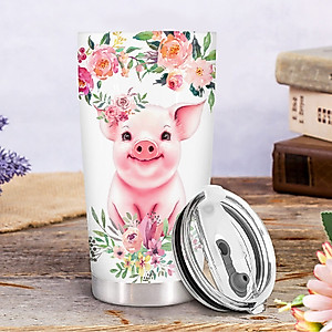 34HD Just A Girl Who Loves Pigs Tumbler with Lid, 20oz Stainless Steel Vacuum Insulated Animal Cup, Farm Animal Gifts for Women Girls Sister Daughter, Pig Birthday Gifts