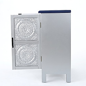 Christopher Knight Home Alana Firwood Cabinet with Faux Wood Overlay, Silver / Navy Blue