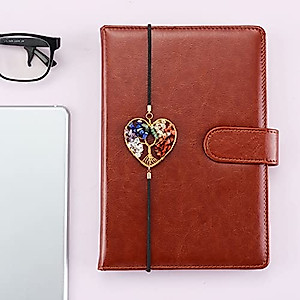 Yoption 2 Pack Tree of Life Elastic Bookmark, Golden Heart Shape Vintage Bookmarks with 7 Chakra Crystals Healing Stone Beaded Pendant for Student Teacher Graduation Mothers Day Christmas Gift
