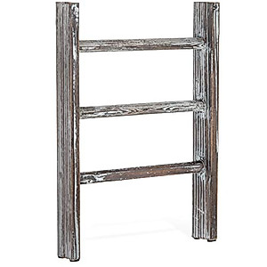 MyGift 16 Inch Rustic Torched Wood Towel Ladder for Kitchen Countertop, Hand Towel Stand Rack