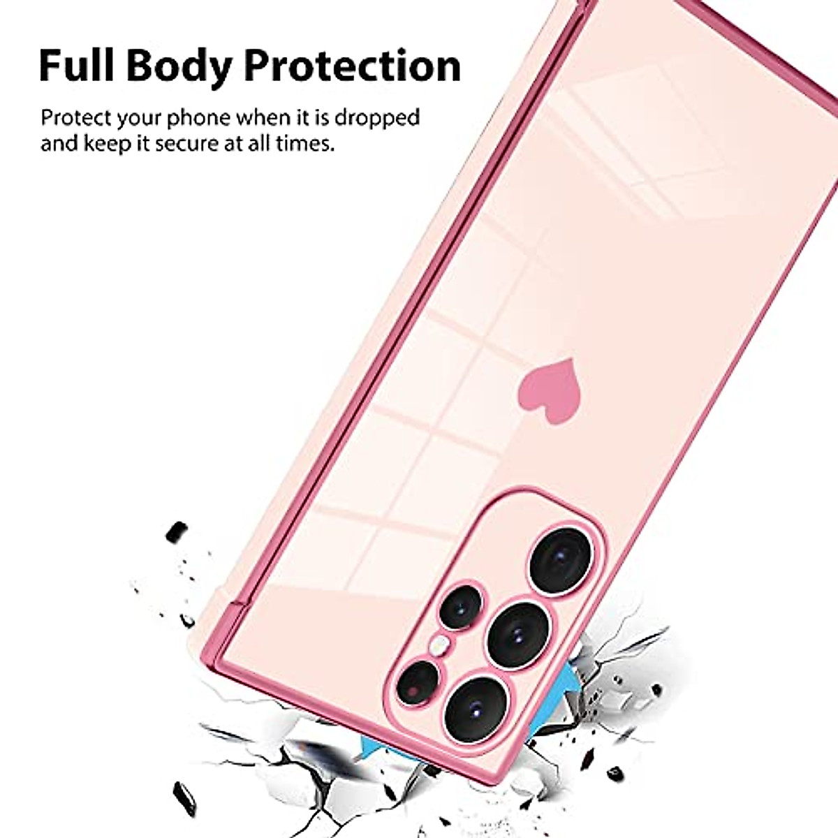 Bonoma for Samsung Galaxy S23 Ultra 5G Case Heart Plating Electroplate Luxury Elegant Case Camera Protector Soft TPU Shockproof Protective Corner Back Cover Galaxy S23 Ultra 5G Case -Pink
