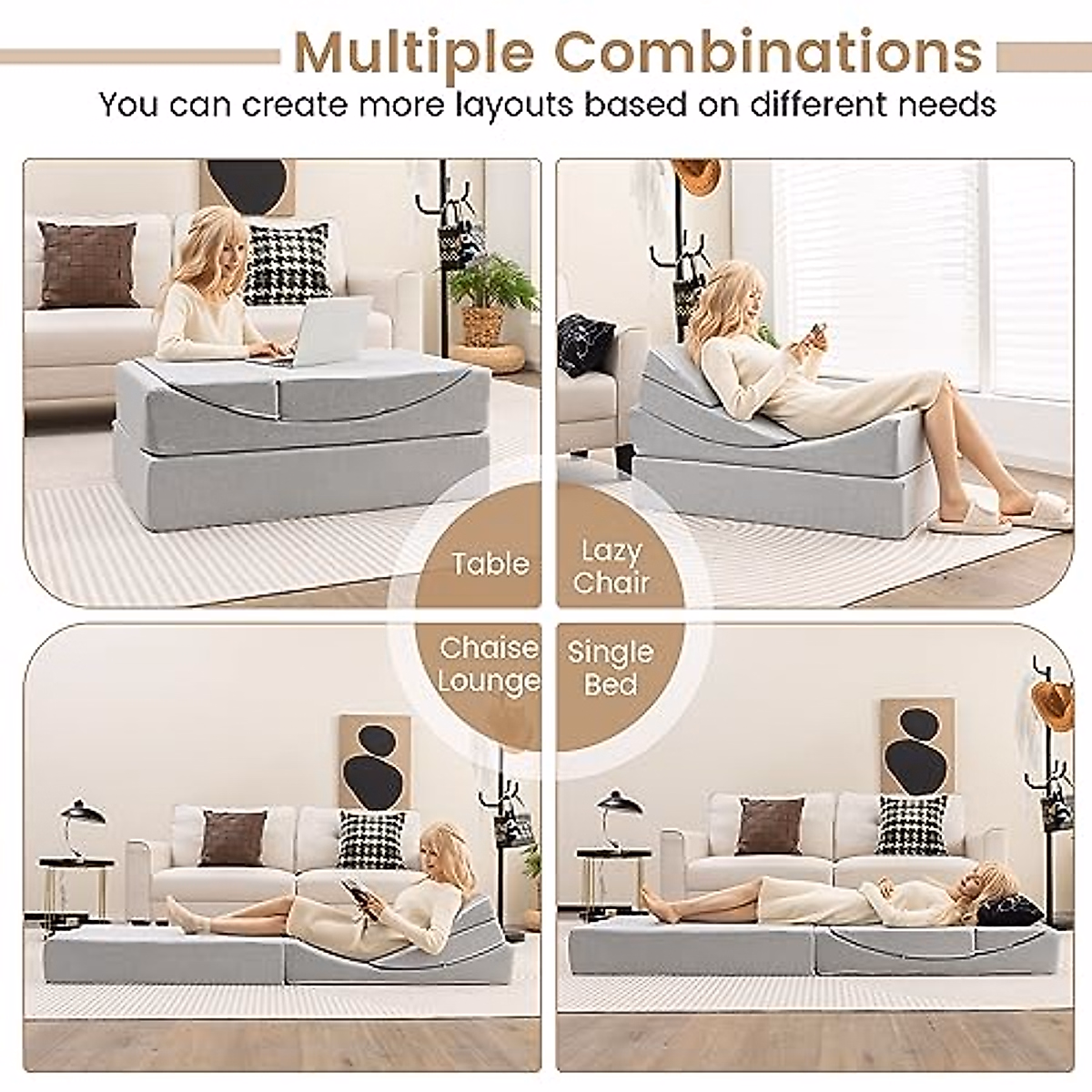 Giantex Convertible Folding Sofa Bed, 4-in-1 Floor Futon Sleeper Chair with High-Density Foam, Removable & Washable Linen Fabric Cover, Foldable Single Couch Bed for Living Room, Guest Use, Road Trip