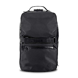 Skunk SoHo Backpack - Smell Proof - Weather Resistant - With Combination Lock (Black/Black Leather)
