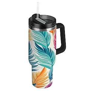 FRCSDIY Colored Leaves Insulated Tumbler with Handle and Straw Lid,30oz Leakproof Stainless Steel Cup BPA-Free Water Bottle