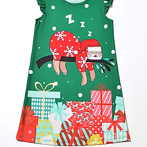Jxstar Girls Christmas Nightgown Cotton Kids Santa Sloth Pajamas Sleepwear Dresses,4t 5t