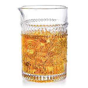 Kingrol Professional Cocktail Mixing Glasses, Set of 2, 21 Ounces Heavy Duty Mixing Pitchers for Stirred Cocktail, Crystal Clear Stirring Glasses, Fancy Embossed Design