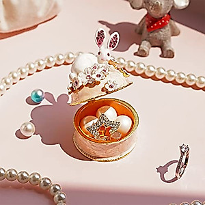 YU FENG Jeweled Rabbit Trinket Boxes Hinged Enameled Decorative Bunny Figurines Collectibles Animal Jewelry Ring Holder Box (Orange)