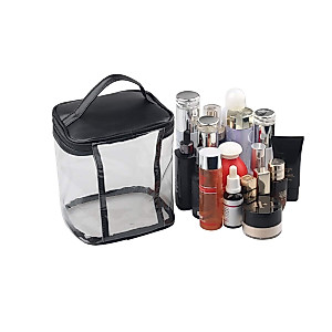 HAOGUAGUA Premium Clear Makeup Bag with Inner Pocket, Transparent Cosmetic Pouch for Travel or Everyday Use, Waterproof Beach Bag for Sunscreen Skincare (Black)