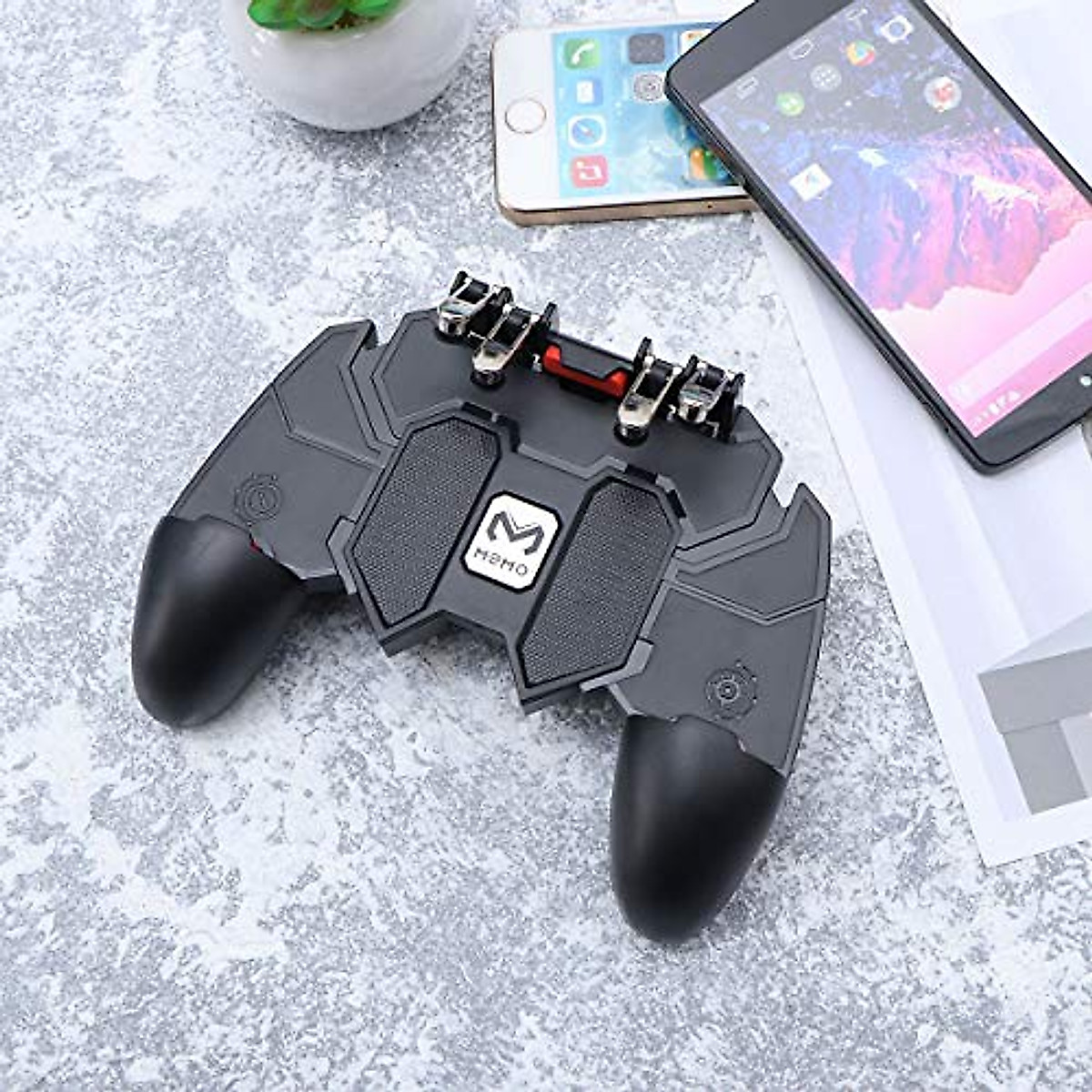 AK66 Six Finger All- in- One Mobile Game Controller Fire Key Button for Mobile Game Eating Chicken Artifacts Game Handle (Black) Cell Phone Automobile Accessories