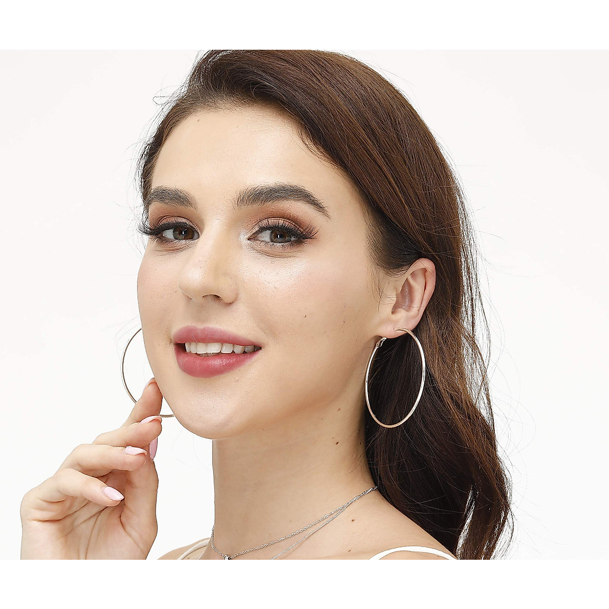 3 Pairs Sterling Silver Hoop Earrings - 14k White Gold Plated Hoop Earrings Big Hoop Earrings Set Silver Hoop Earrings for Women Valentine's Day Gift Jewelry(40MM 50MM 60MM)