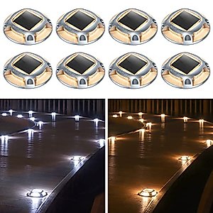 AGPTEK Solar Driveway Lights Outdoor, Solar Deck Lights 2 Color Modes Dock Lights Waterproof Driveway Markers Step Lights 8 Pack for Sidewalk Stair Garden Pathway Walkway Yard(Warm White/Cool White)