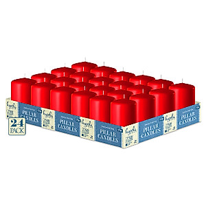 HYOOLA Red Pillar Candles 2x3 Inch - 24 Pack Unscented Bulk Pillar Candles - European Made