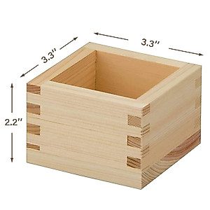 TIKUSAN Wooden Sake Cups Masu Japanese Hinoki Wood Sake Box Made in Japan (6.1 fl oz(1go))