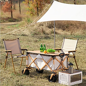 ASSYA Portable Utility Foldable Trolley Cart Collapsible Wagon with All-Terrain Wheels and Table Board Outdoor Garden Cart for Camping, Shopping, Fishing,White