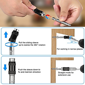 SUNJOYCO 3PCS 1/4" Magnetic Pivot Drill Bit Tip Holder, 105° Right Angle Drill Adapter Extension Impact Driver Bendable in 20° Angle for Corner