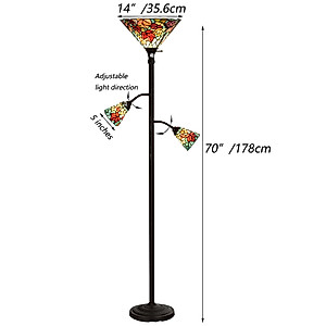 Bieye L10884 Maple Tree Leaves Tiffany Style Stained Glass Torchiere Floor Lamp with Sidelights for Reading Home Decor, 70-inches Tall (Maple Leaf, Red)
