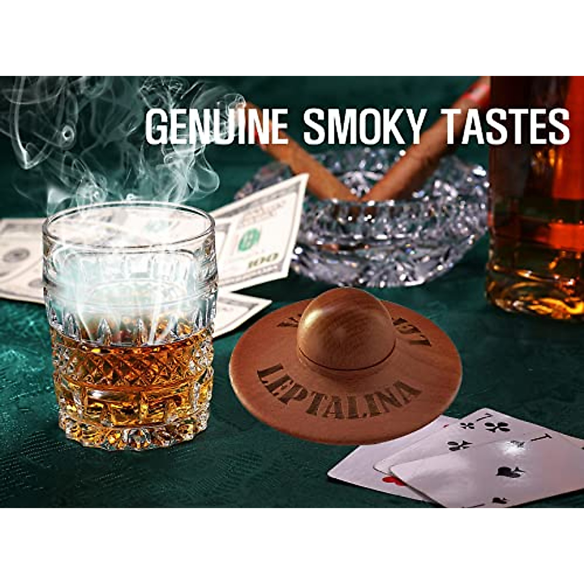 LEPTALINA Cocktail Smoker Kit with Torch and Whiskey Stones - Old Fashioned Cocktail Smoker Set with 6 Wooden Chips for Men, Boyfriend, Husband, Dad, Him (No Butane)