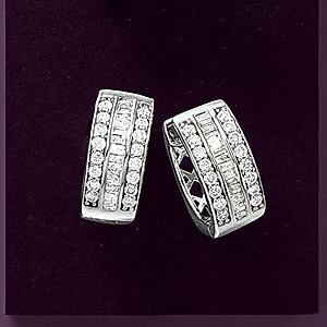 Ross-Simons 1.00 ct. t.w. Baguette and Round Diamond Hoop Earrings in Sterling Silver