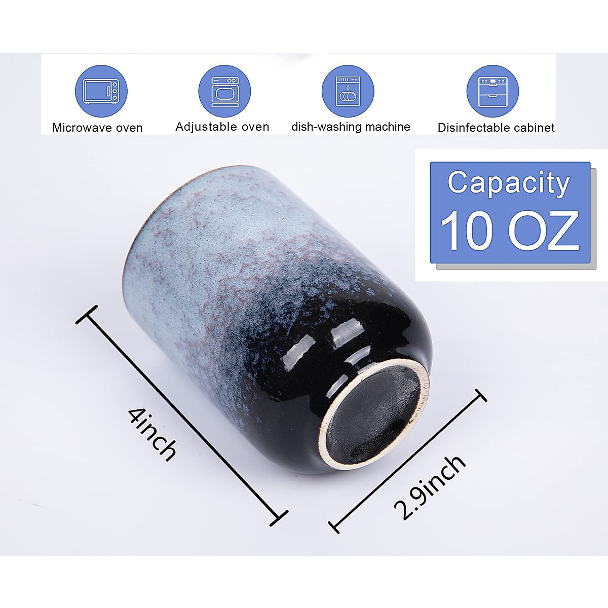 LLDAYU Japanese Sushi Yunomi Tea Cups Set of 2, Handle-less Ceramic Tea cups,10oz/300mL