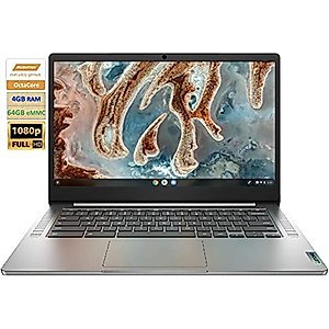 Lenovo Chromebook 14" FHD Laptop for Business, Student, Octa-Core MediaTek MT8183, 4GB RAM, 64GB eMMC+64GB Card, WiFi, Webcam, 10+ Hours Battery, Chrome OS, Arctic Grey | TGCD Boundle
