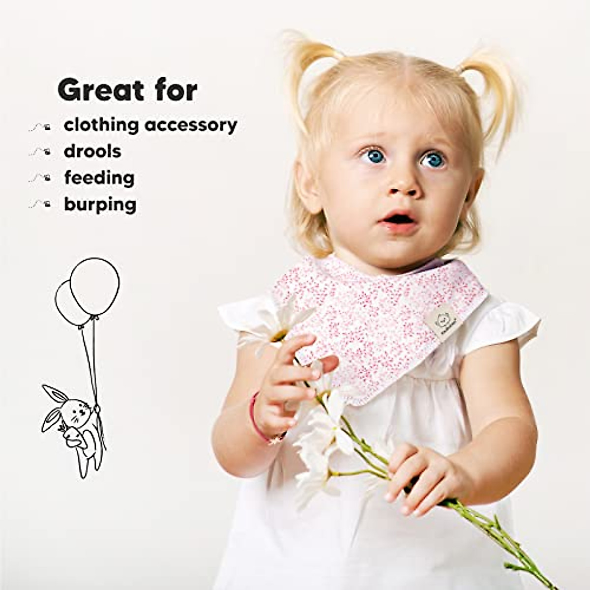 10-Pack Organic Baby Bandana Bibs - Organic Cotton Bandana Bibs for Boys, Girls - Super Absorbent Bandana Drool Bibs - Teething Bibs - Baby Bibs for Infant, Toddler (Tea Party)